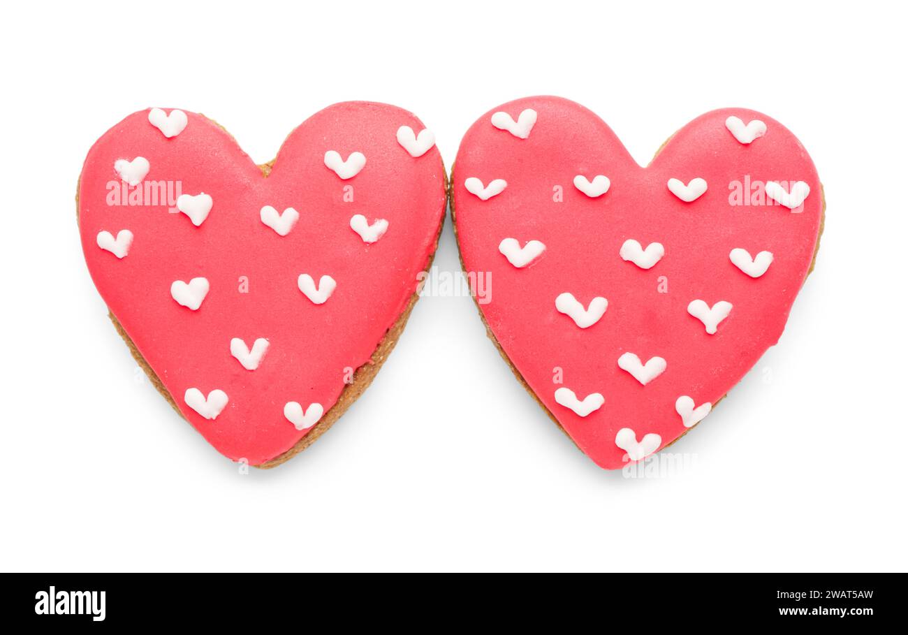Red heart shaped cookies on white background. Valentine's Day ...