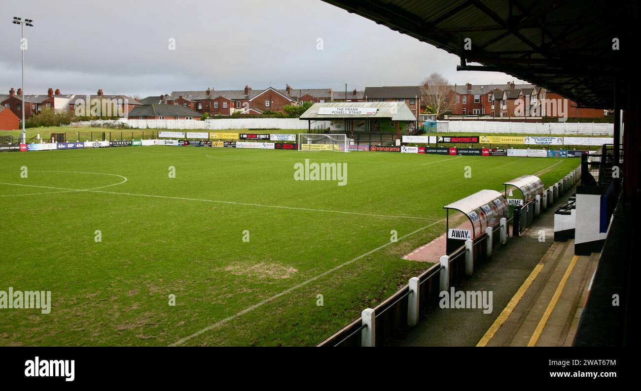 A view of the football ground at Victory Park, Chorley, Lancashire ...