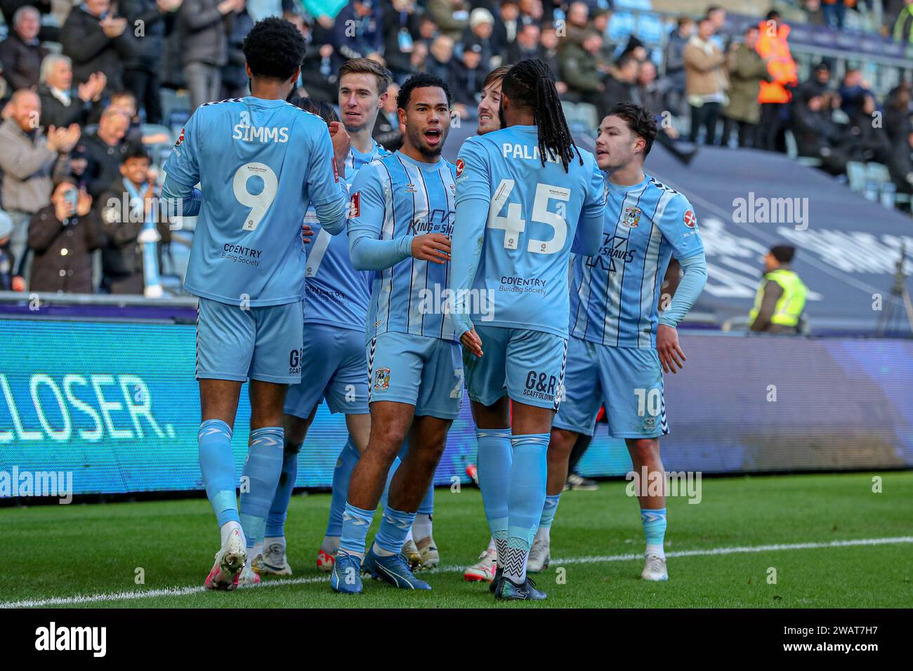 Ben Sheaf #14 of Coventry City celebrates his goal with team mates ...