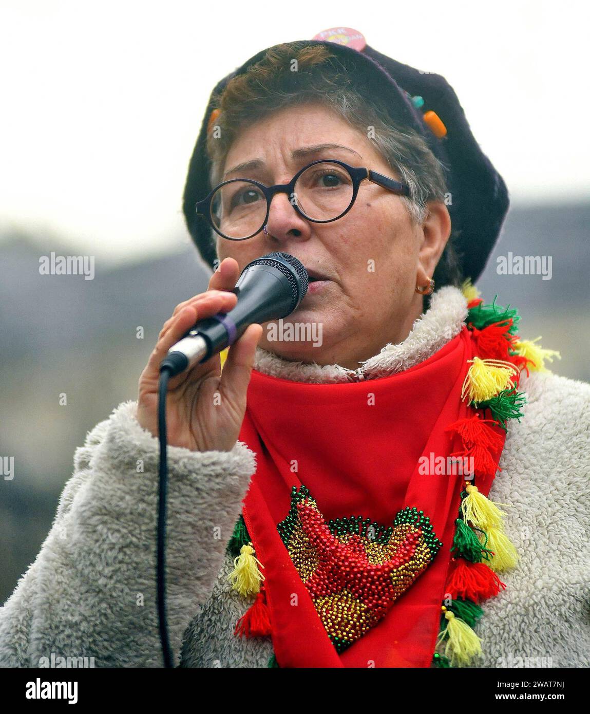 Berivan Firat, spokesperson for the CDKF during a demonstration ...