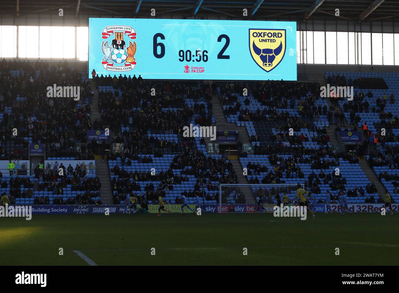 The score board as full time approaches during the Emirates FA Cup ...