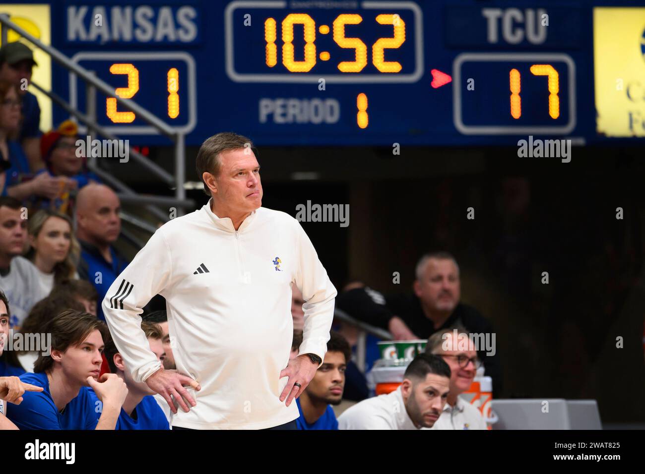 Kansas head coach Bill Self looks on as his team plays against the TCU ...
