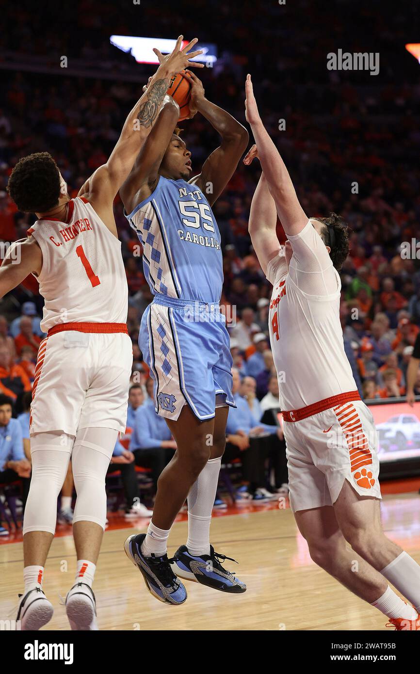 CLEMSON, SC - JANUARY 06: North Carolina Tar Heels forward Harrison Ingram (55) looks to take a ...