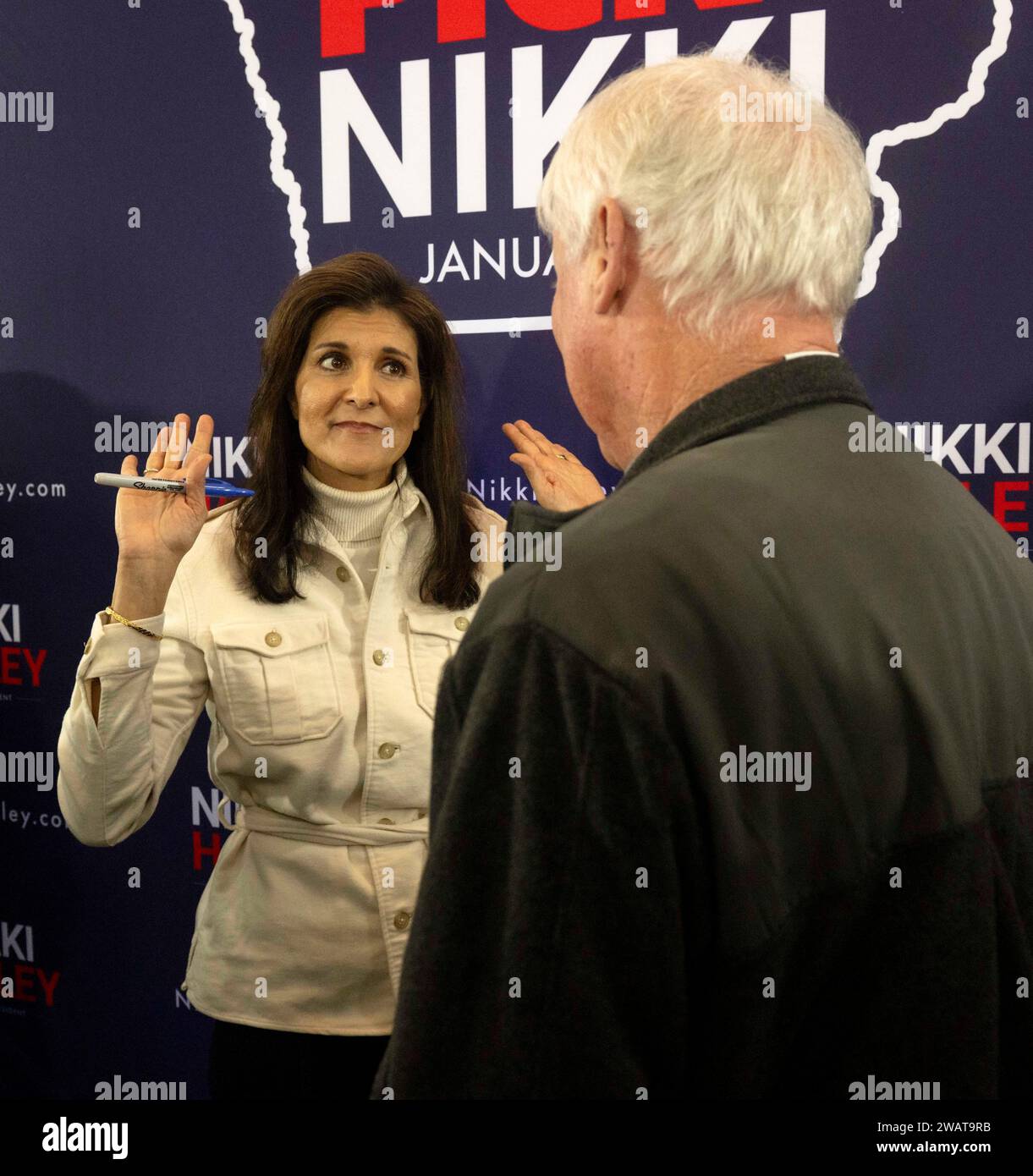 Indianola, Iowa, USA. 06th Jan, 2024. After speaking at the SkyView ...