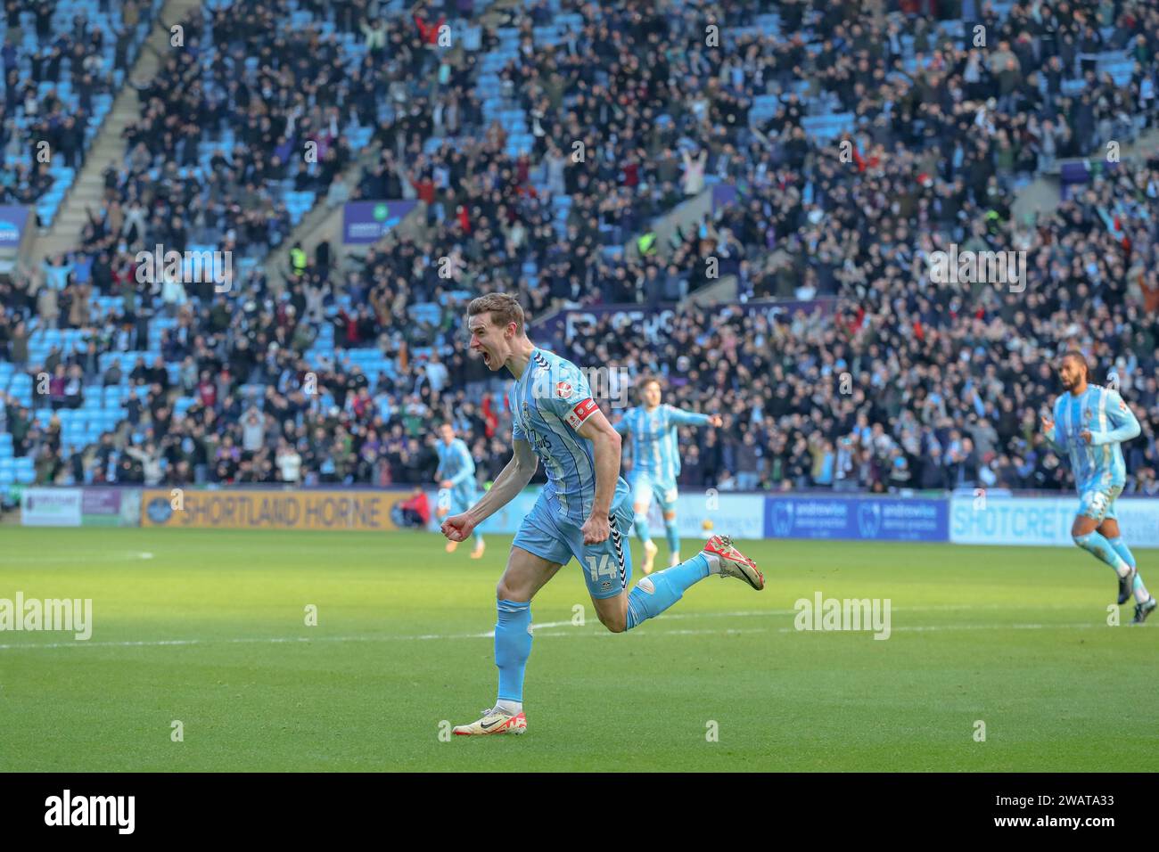 Ben Sheaf #14 of Coventry City celebrates his goal to make the score 2 ...