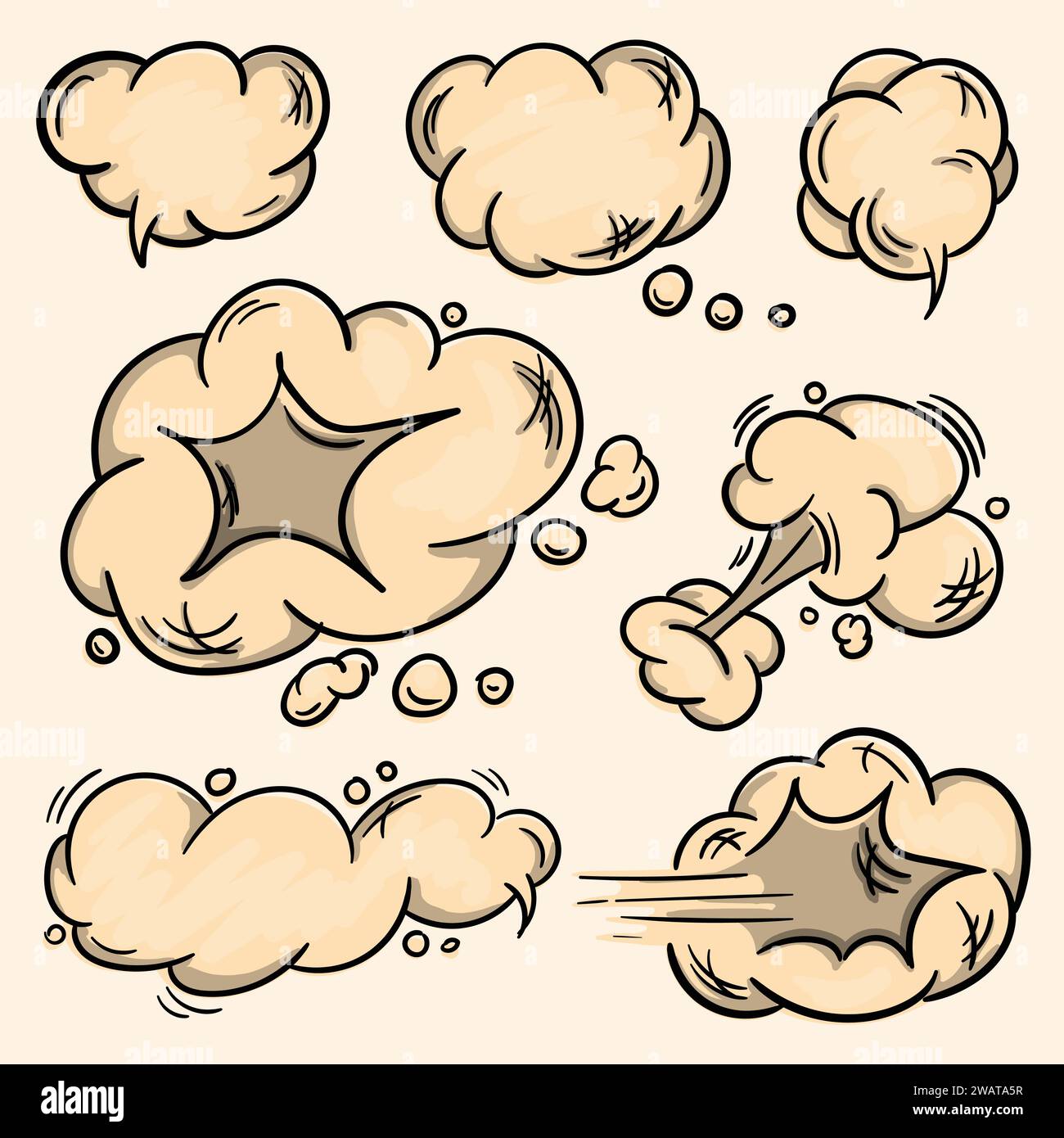 Set of vector illustrations for comic book. Objects, clouds, doodle ...