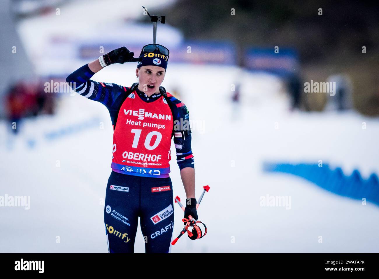 Winner Julia Simon of France finishes in the Biathlon World Cup women's ...