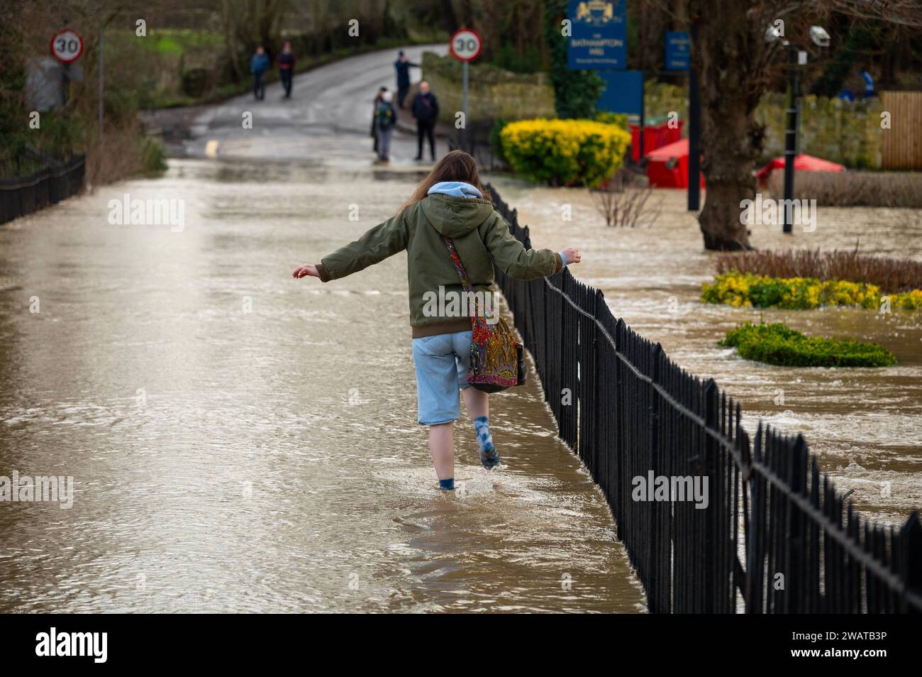 Flooding at Bathampton near Bath in Somerset where the River Avon has ...