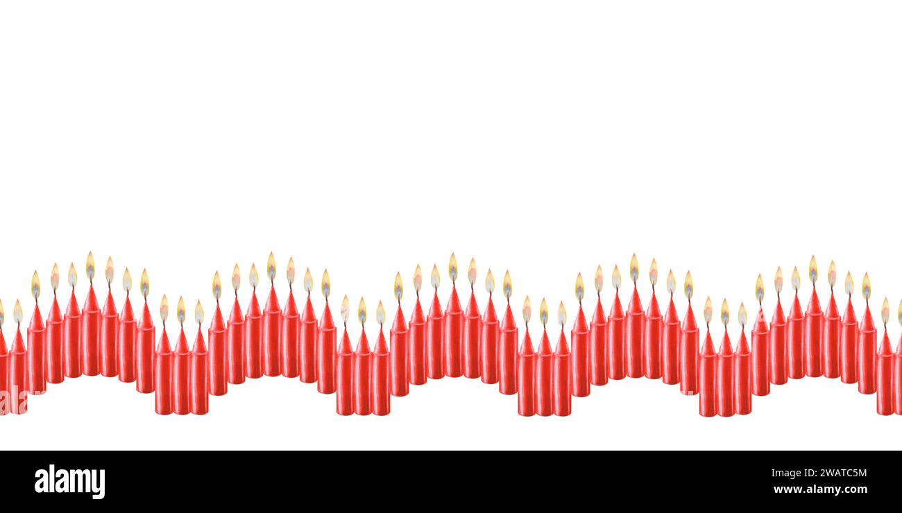 Watercolor seamless border with red candles with flame as a teemplate ...