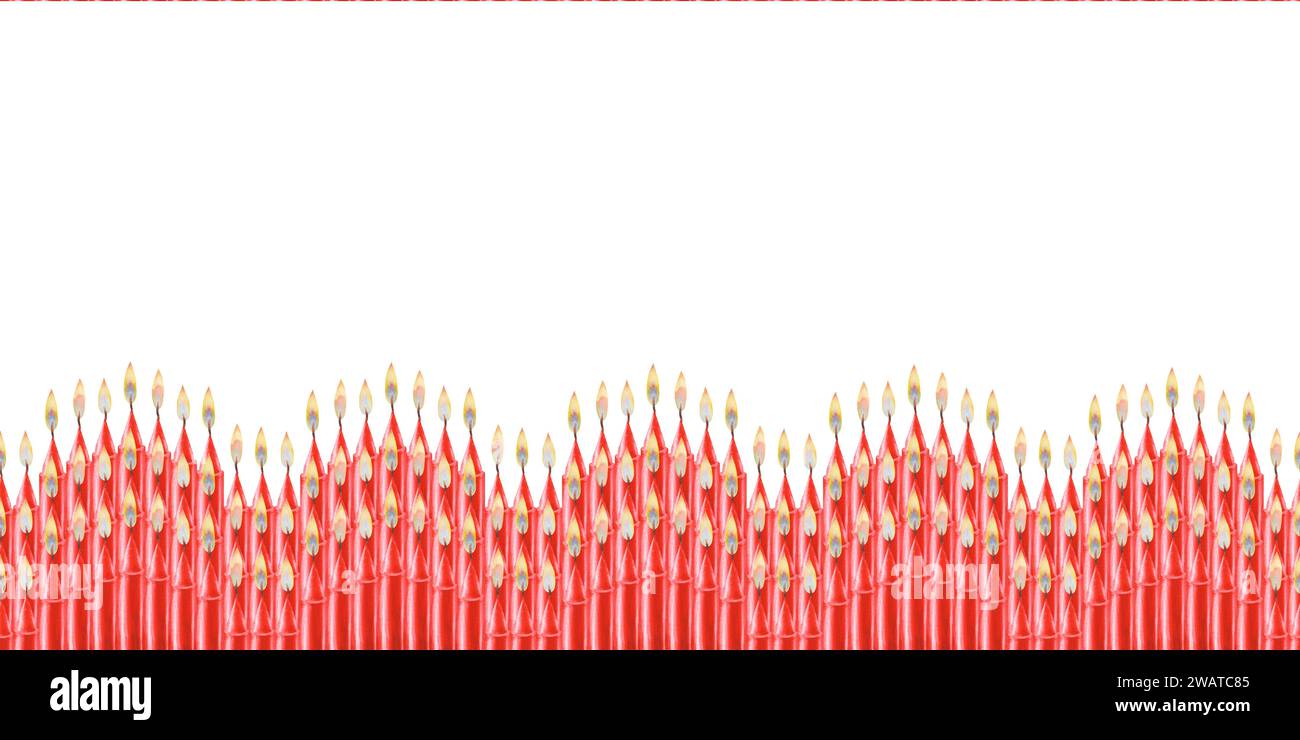 Watercolor seamless border with red candles with flame as a teemplate ...