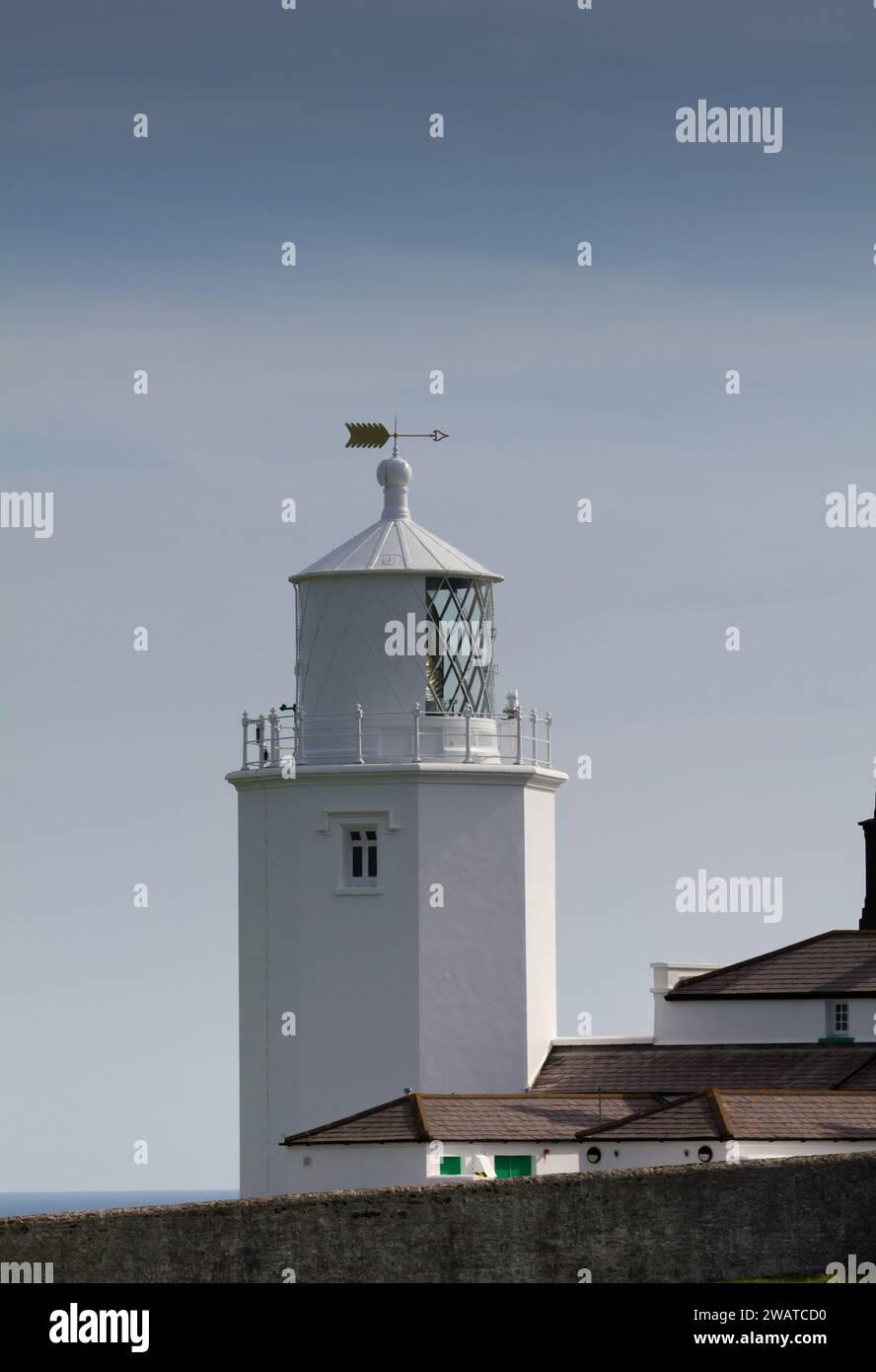 The east tower of the Lizard Lighthouse, Lizard Point, Cornwall. Built ...