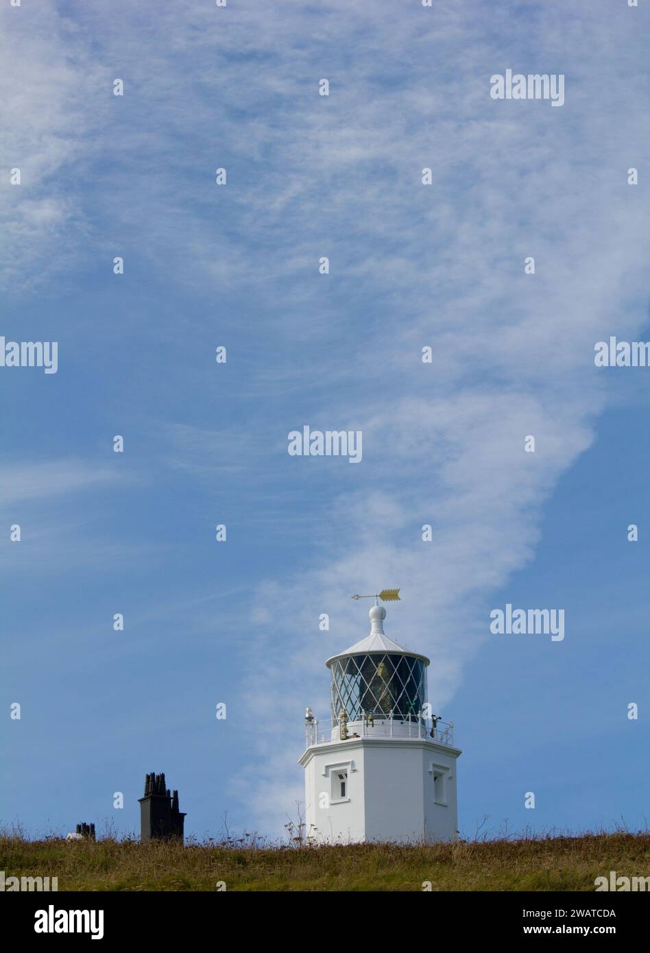 The west tower and lamp of the Lizard Lighthouse, built in 1751. Run by ...