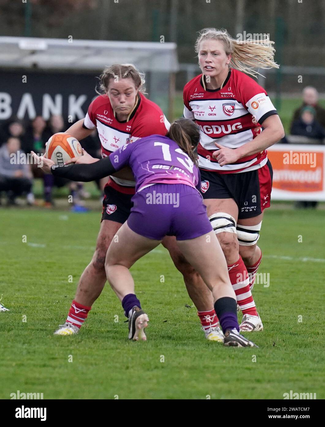 Gloucester,UK, 06 Jan 2024 Kelsey Jones (Gloucester) is tackle buy ...