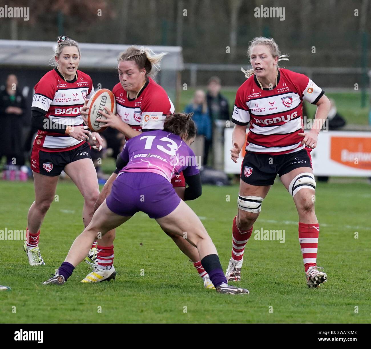 Gloucester,UK, 06 Jan 2024 Kelsey Jones (Gloucester) is tackle buy ...