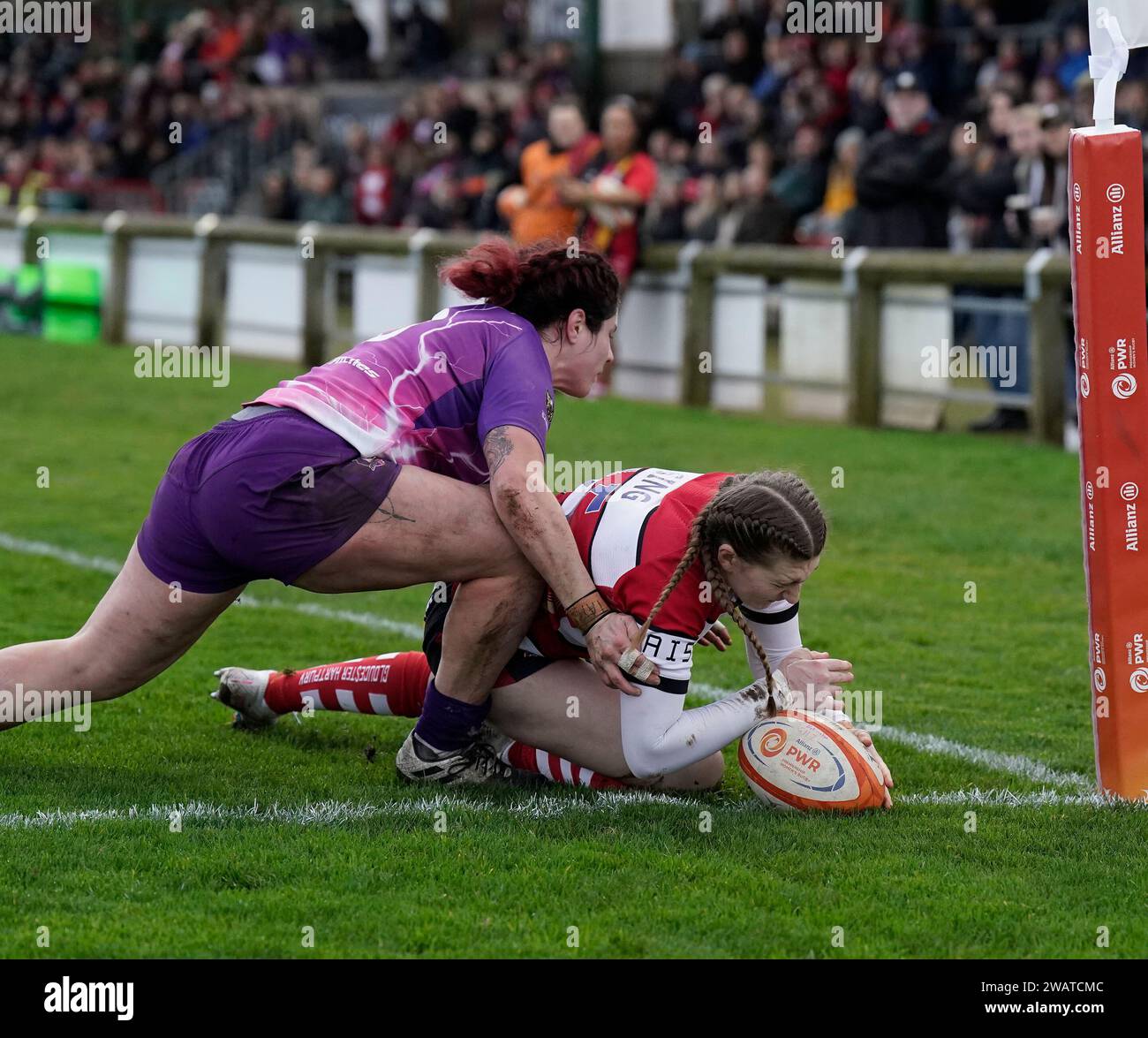 Gloucester,UK, 06 Jan 2024 Emma Sing (Gloucester) touches down for try ...