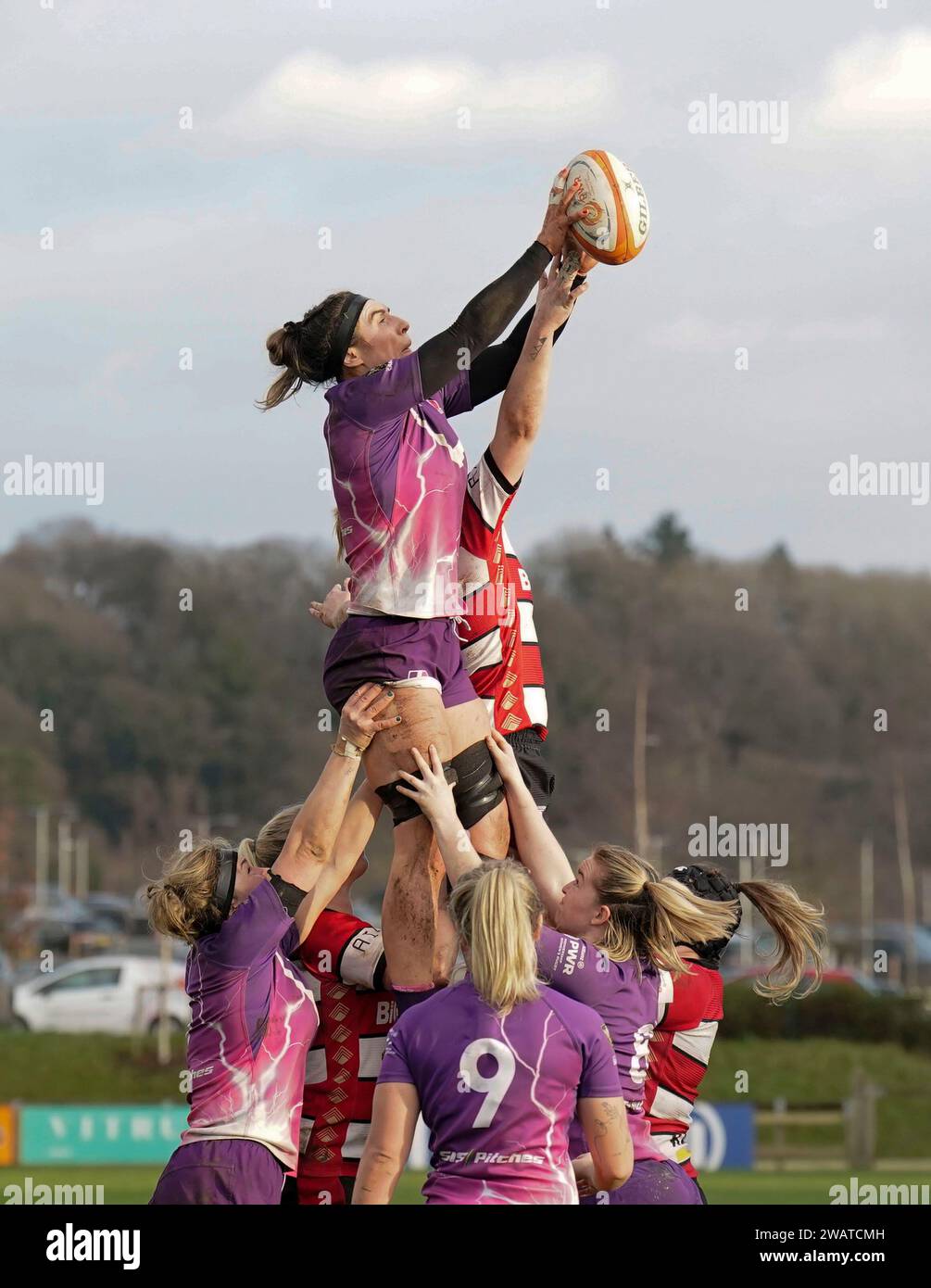 Gloucester,UK, 06 Jan 2024 Emma Wassell (Loughborough) takes line out ...