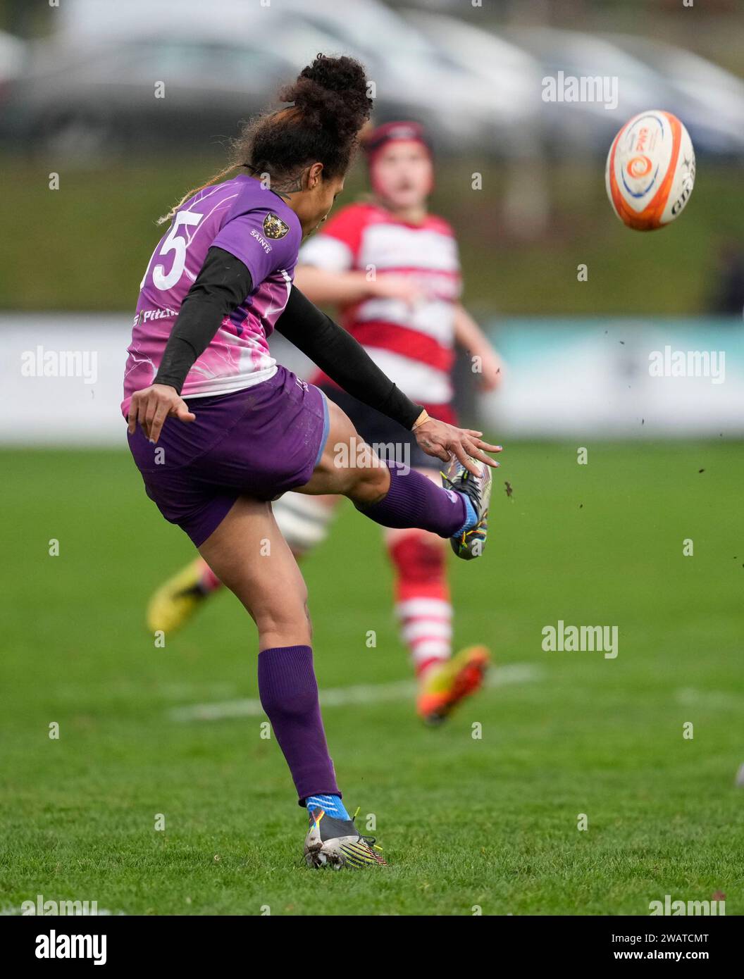 Gloucester,UK, 06 Jan 2024 Bulou Mataitoga (Loughborough) kicks for ...