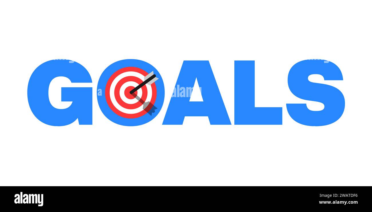 Text with target and arrow - to achieve, complete and accomplish aim ...