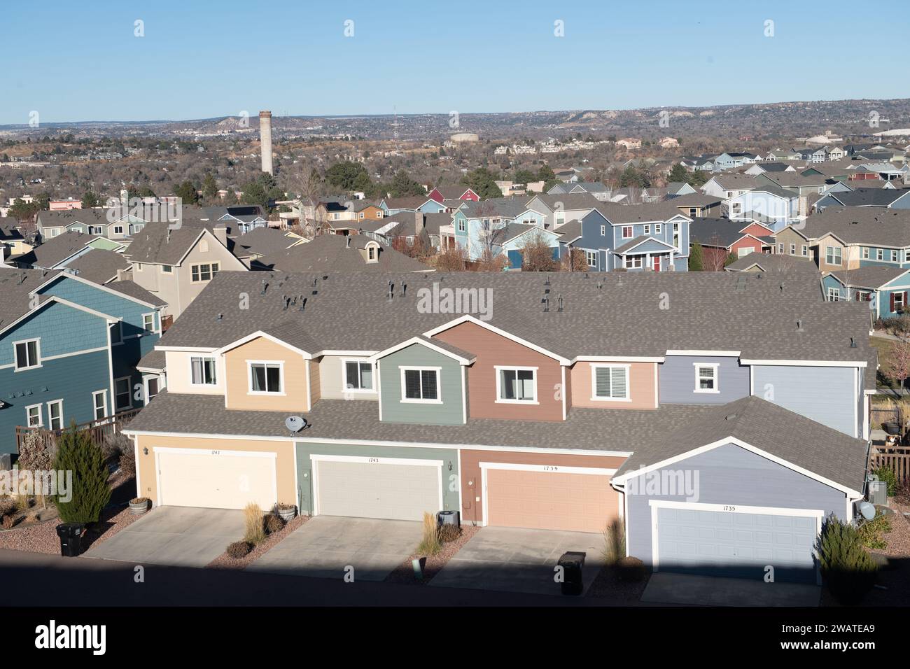 Closely packed townhomes and single family homes make up the Gold Hill ...