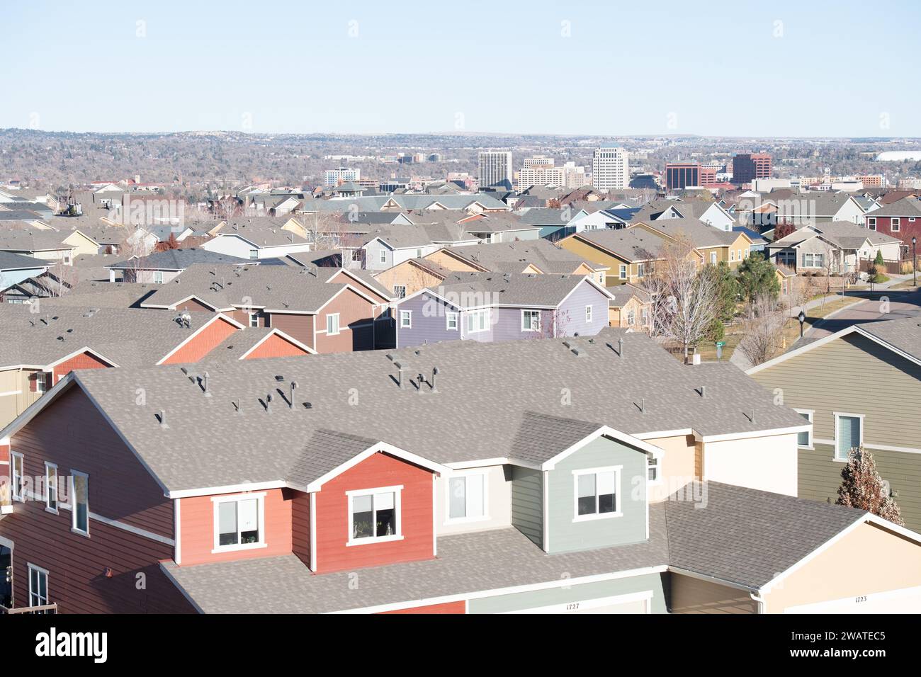 Closely packed townhomes and single family homes make up the Gold Hill ...