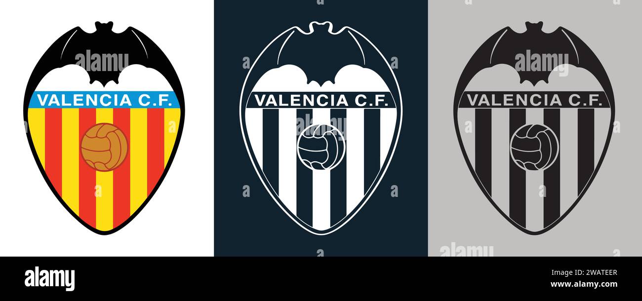 Valencia CF FC Color Black and White 3 Style Logo Spanish professional ...