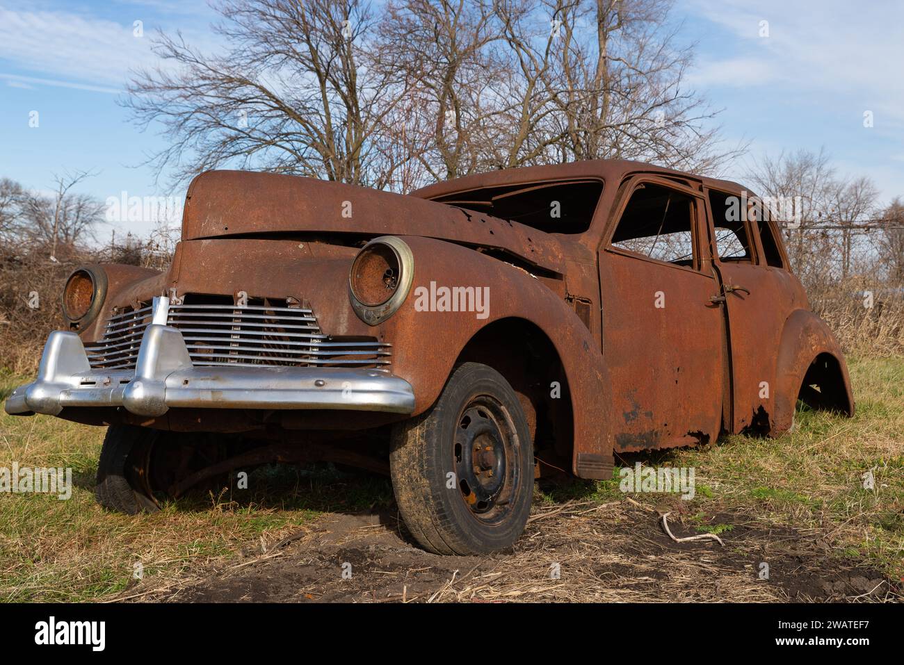 Rusted classic car on historic Route 66 in Chenoa, Illinois, USA Stock ...