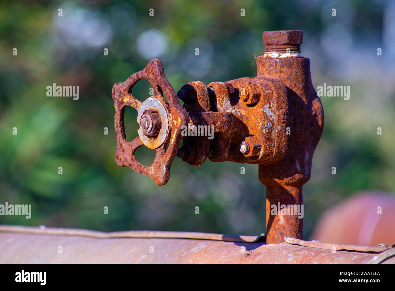 old and rusty faucet of obsolete chemical industrial equipment Stock ...