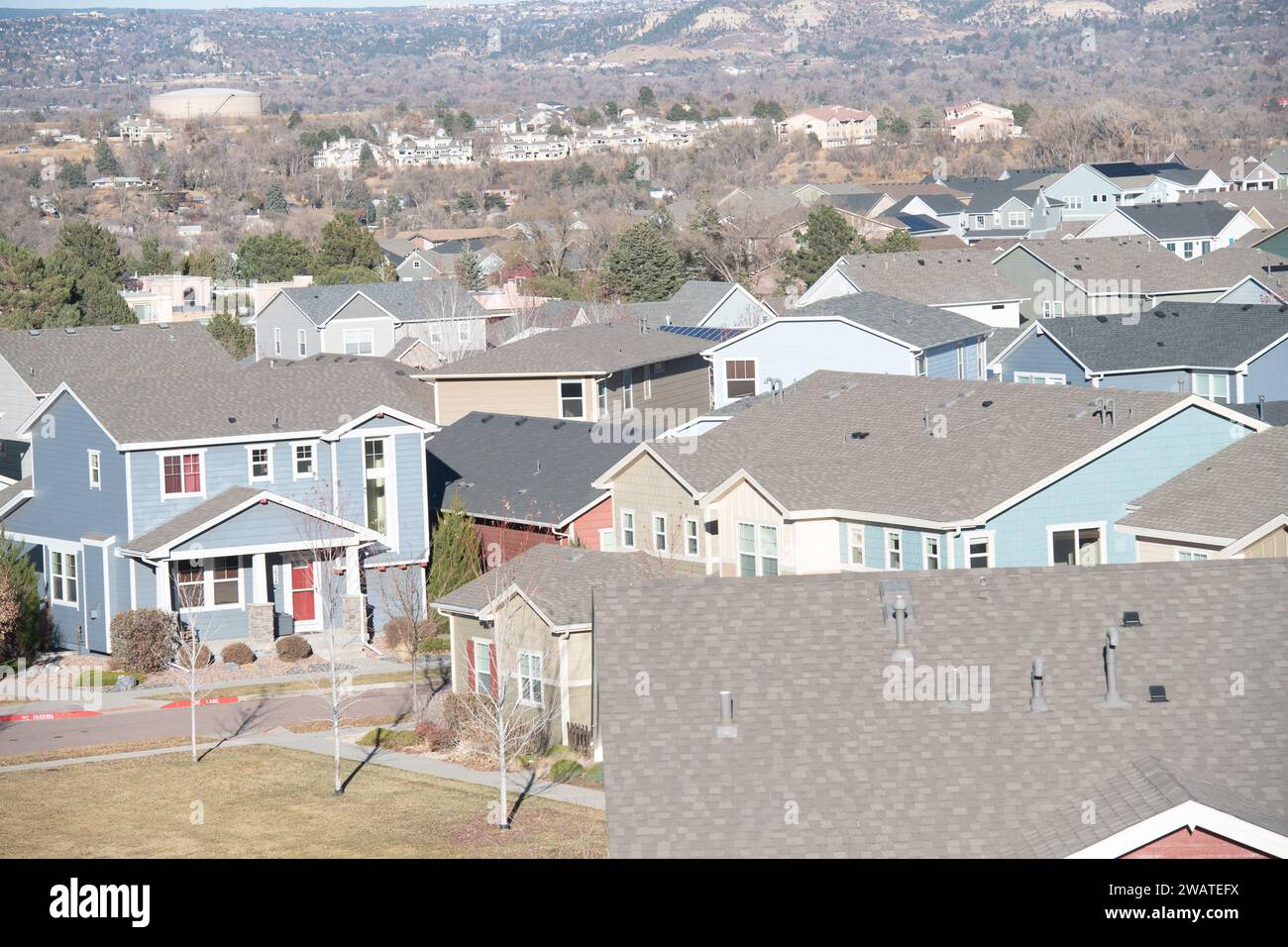 Closely packed townhomes and single family homes make up the Gold Hill ...