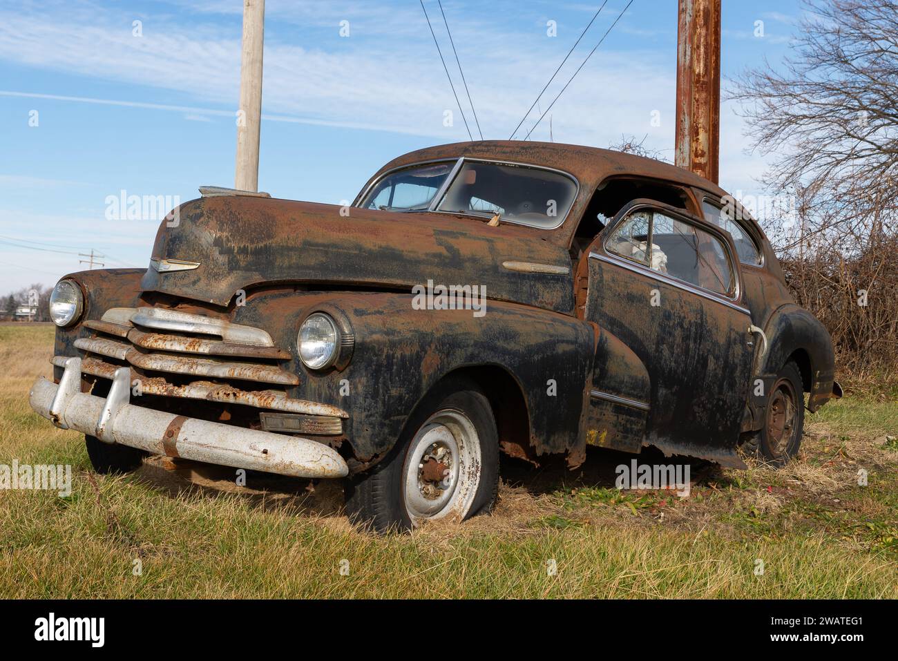 Rusted classic car on historic Route 66 in Chenoa, Illinois, USA Stock ...