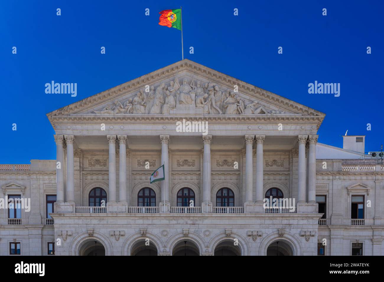 Front facade of the upper part of the Assembly of the Republic, Palacio ...