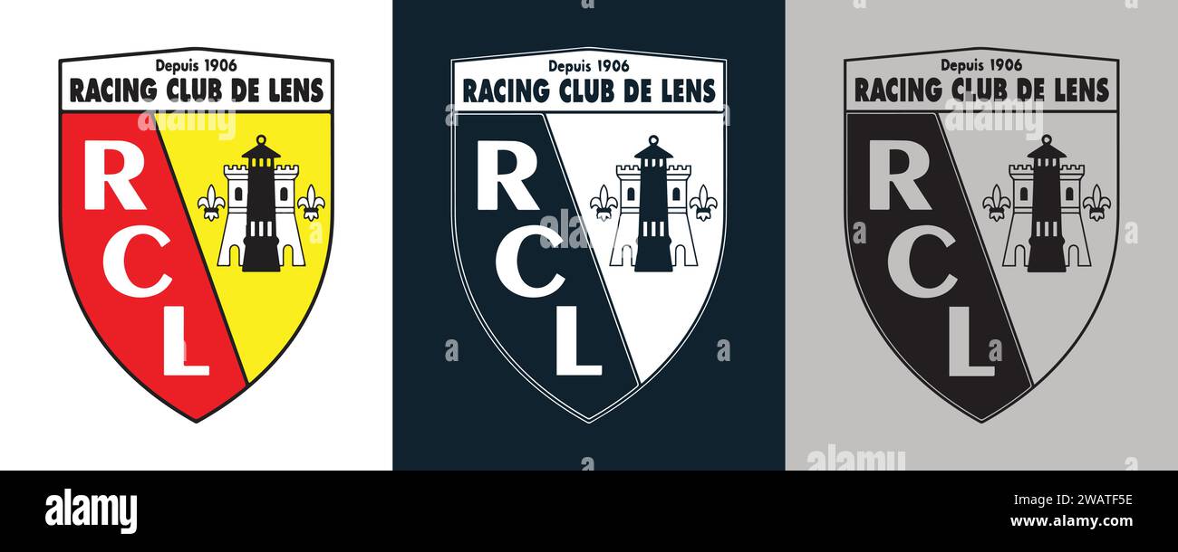 RC Lens FC Color Black and White 3 Style Logo France professional ...