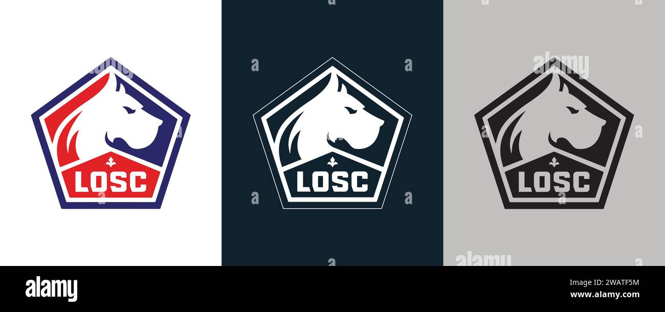 Lille OSC FC Color Black and White 3 Style Logo France professional ...