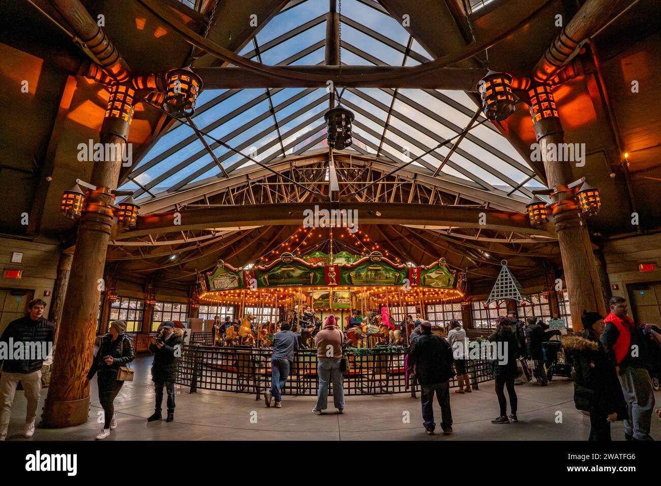 Bear Mountain, NY - US - Dec 30, 2023 Interior view of guests enjoying ...