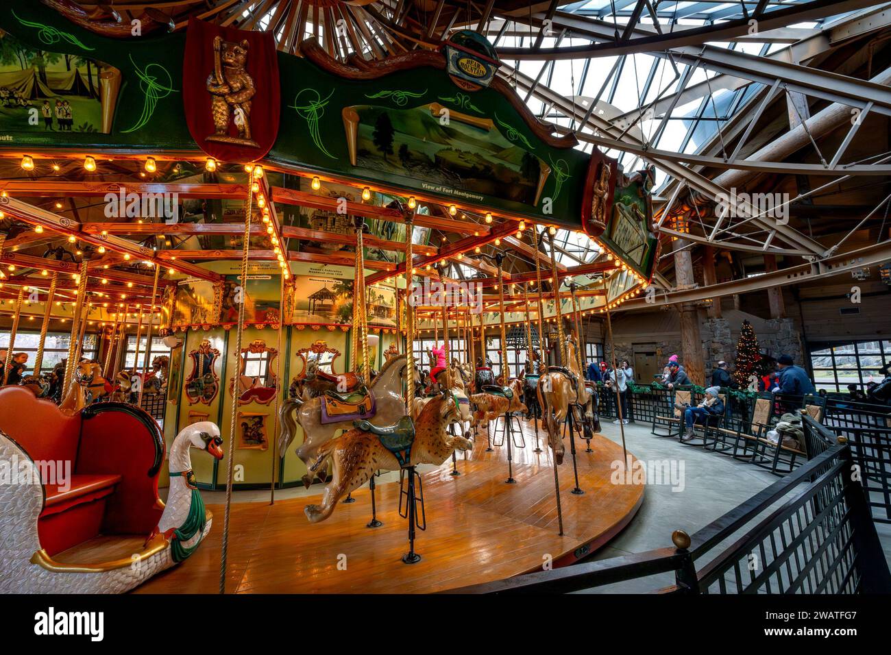 Bear Mountain, NY - US - Dec 30, 2023 Interior view of guests enjoying ...
