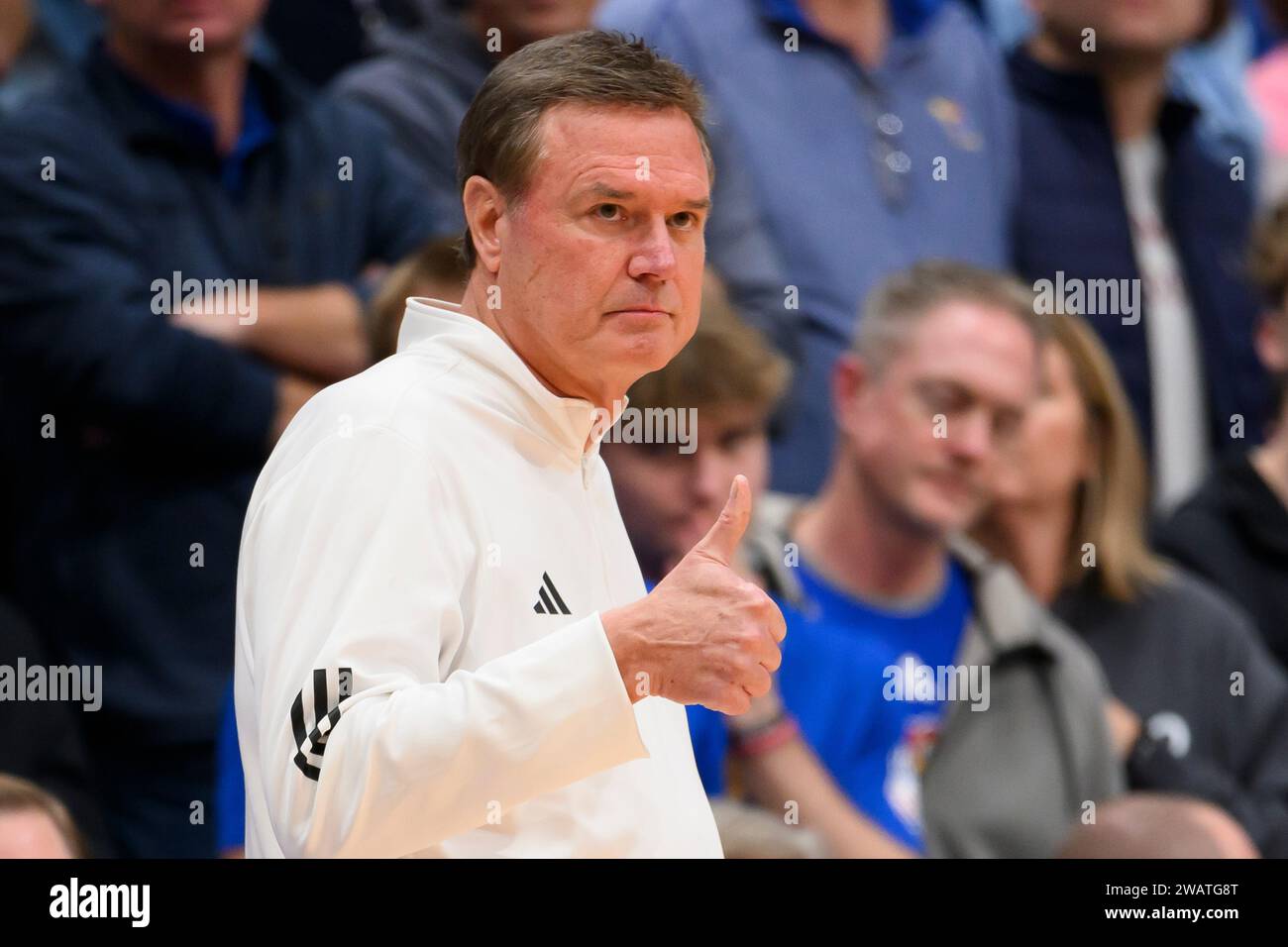 Kansas head coach Bill Self signals to his team during the second half ...