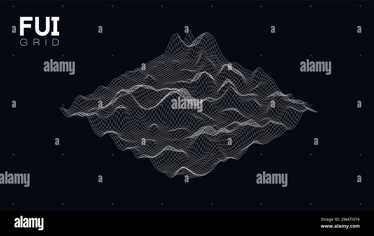 FUI GUI 3D Vector Landscape Scan Grid. Abstract futuristic background ...