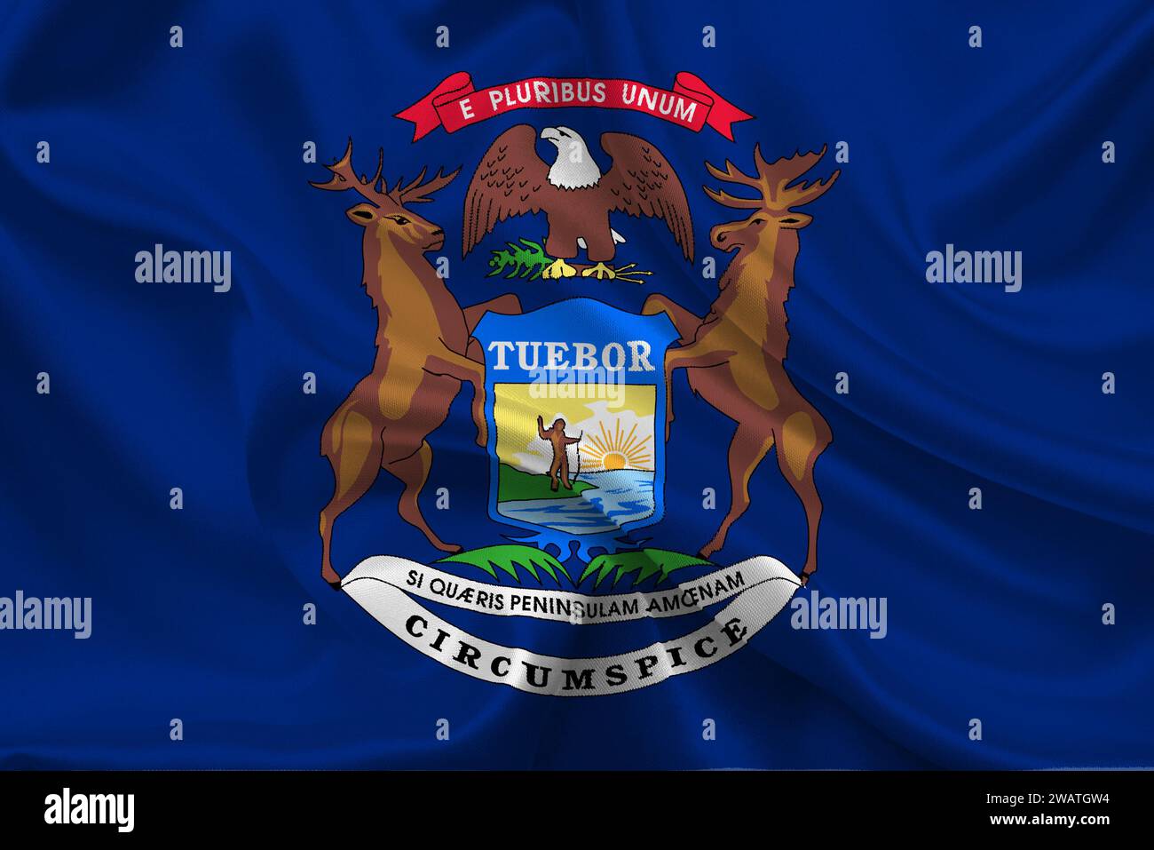 High detailed flag of Michigan. Michigan state flag, National Michigan ...