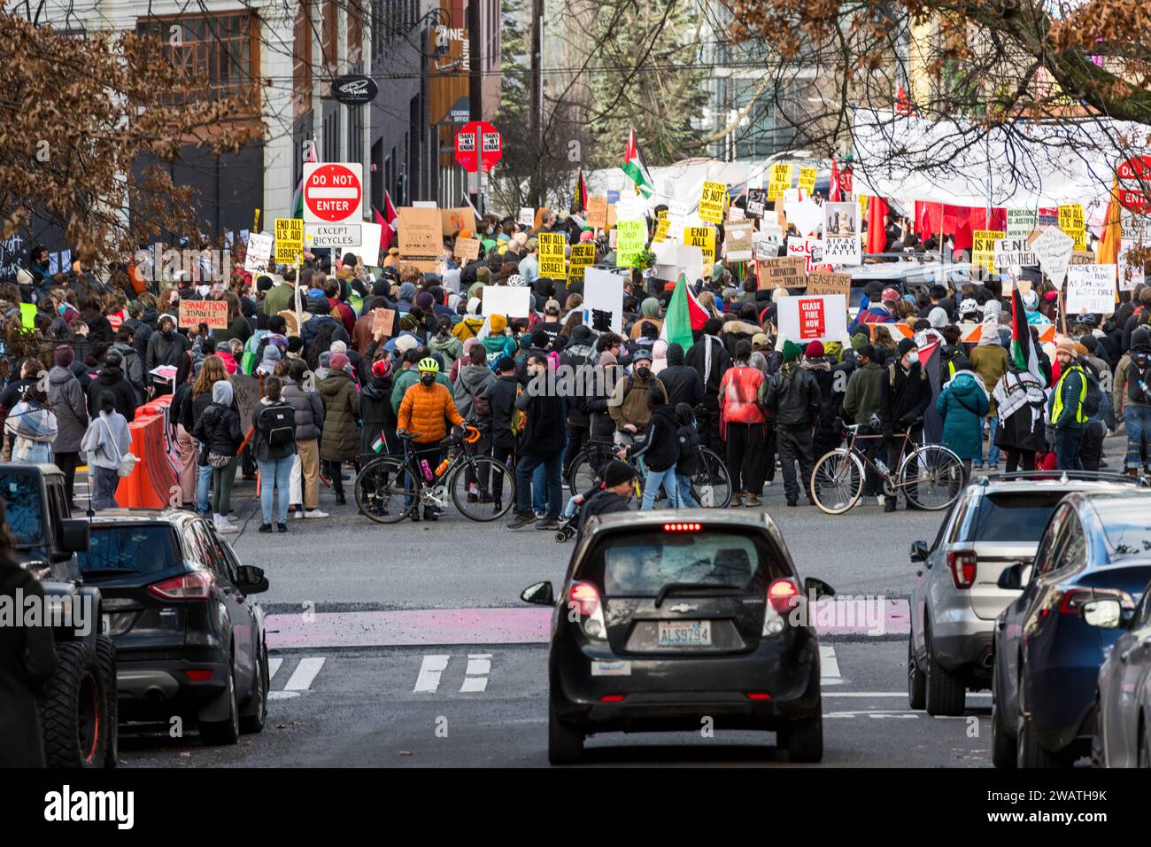 Seattle, USA. 6th Jan 2024. Pro Palestine Protesters gather at the ...