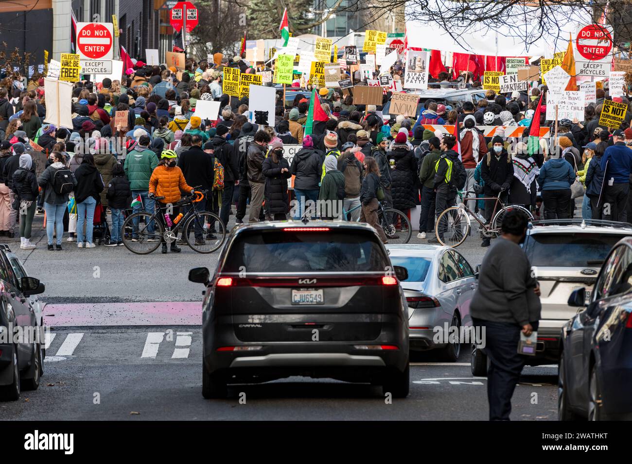 Seattle, USA. 6th Jan 2024. Pro Palestine Protesters gather at the ...