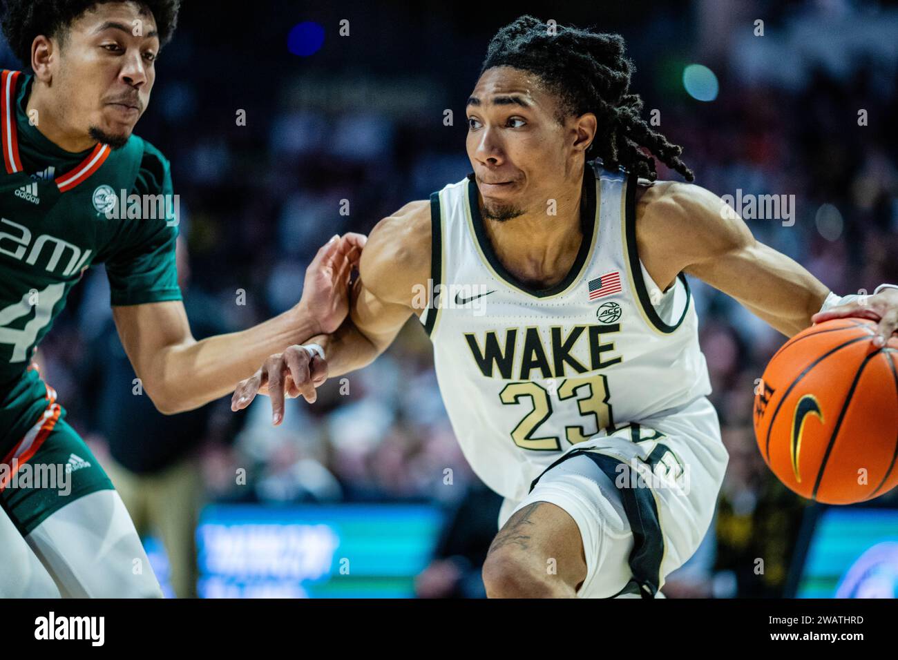 Winston-Salem, NC, USA. 6th Jan, 2024. Wake Forest guard Hunter Sallis ...