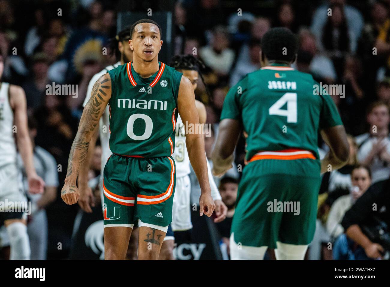 Winston-Salem, NC, USA. 6th Jan, 2024. Miami (Fl) Hurricanes guard ...