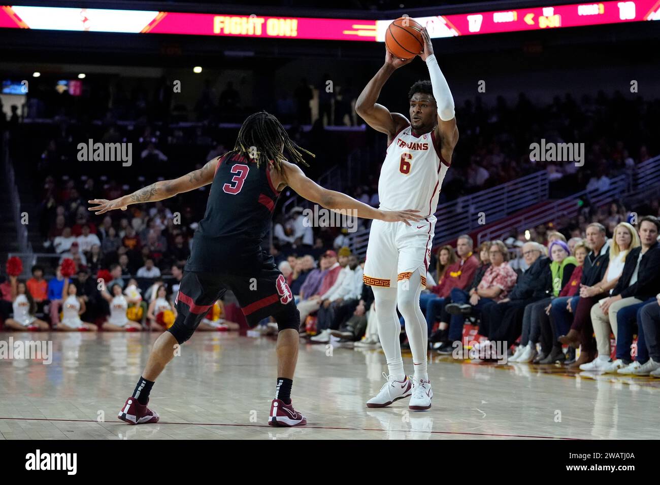 during the first half of an NCAA college basketball game in Los Angeles ...