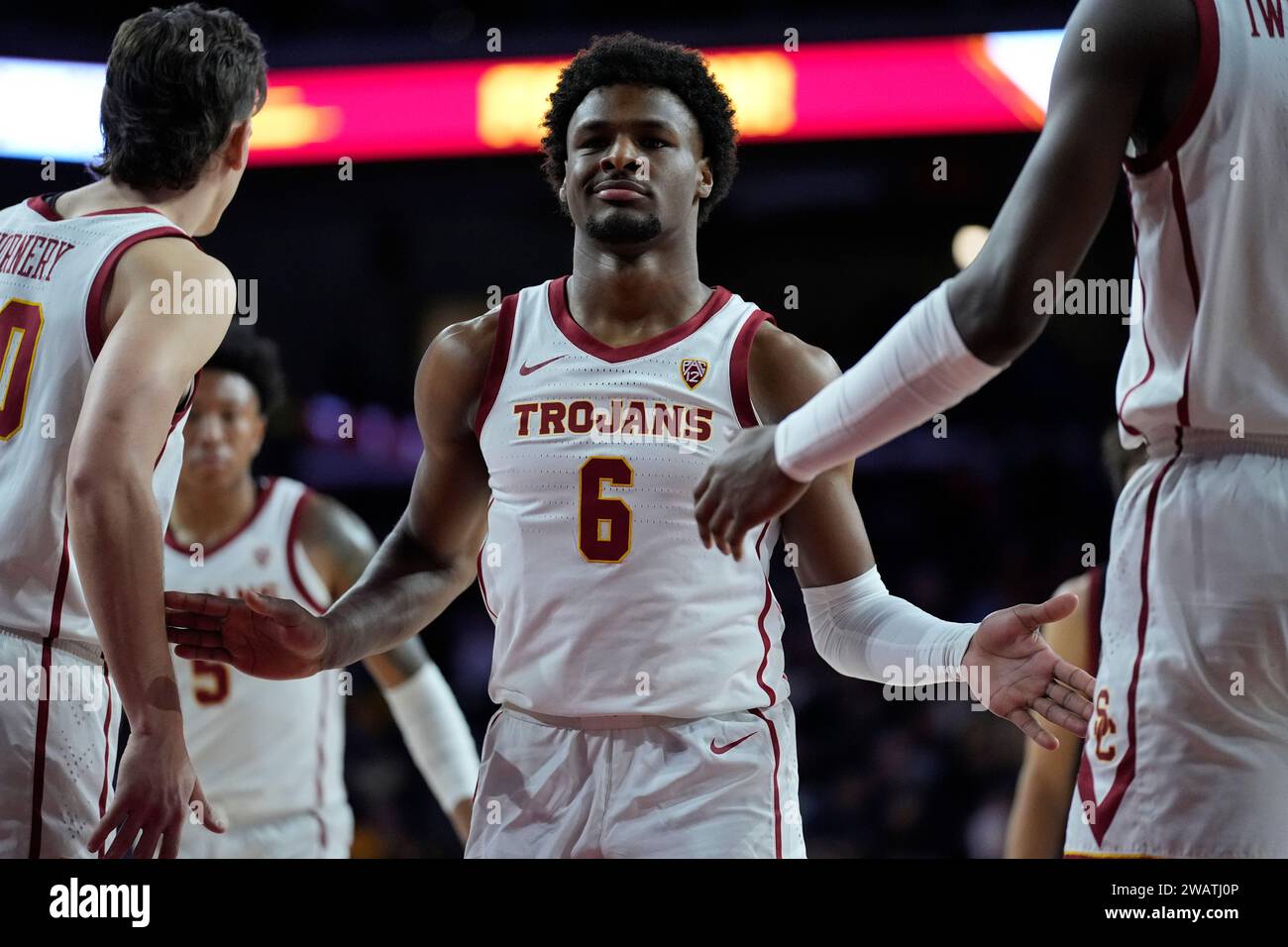 during the first half of an NCAA college basketball game in Los Angeles ...