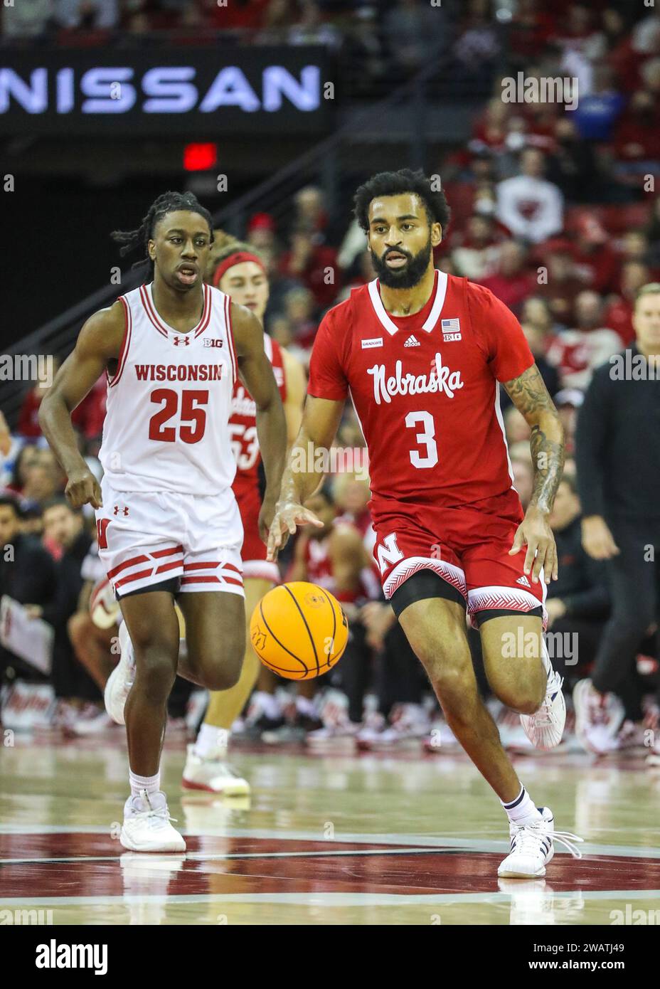 MADISON, WI - JANUARY 06: Nebraska guard Brice Williams (3) brings the ...