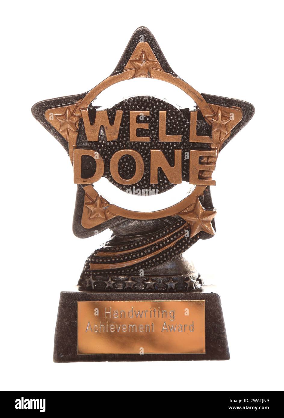 Well done handwriting school award trophy isolated on a white ...