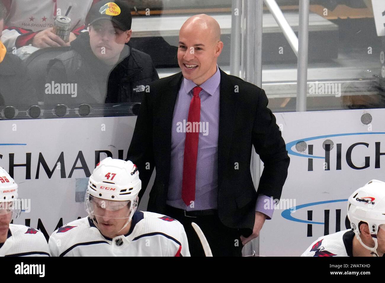 Washington Capitals head coach Spencer Carbery stands behind his bench ...