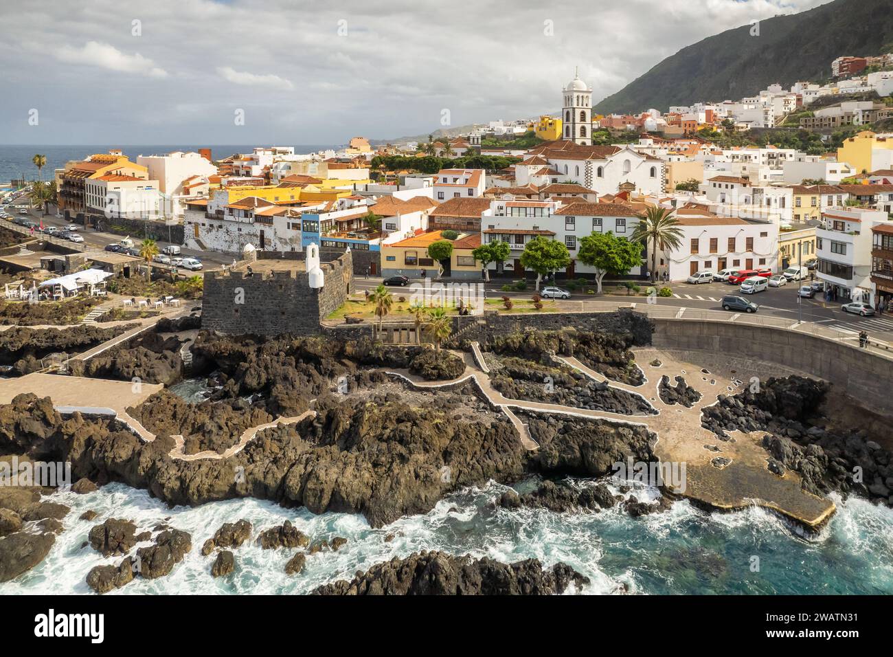Aerial view of Garachico town of Tenerife, Canary Islands, Spain Stock ...