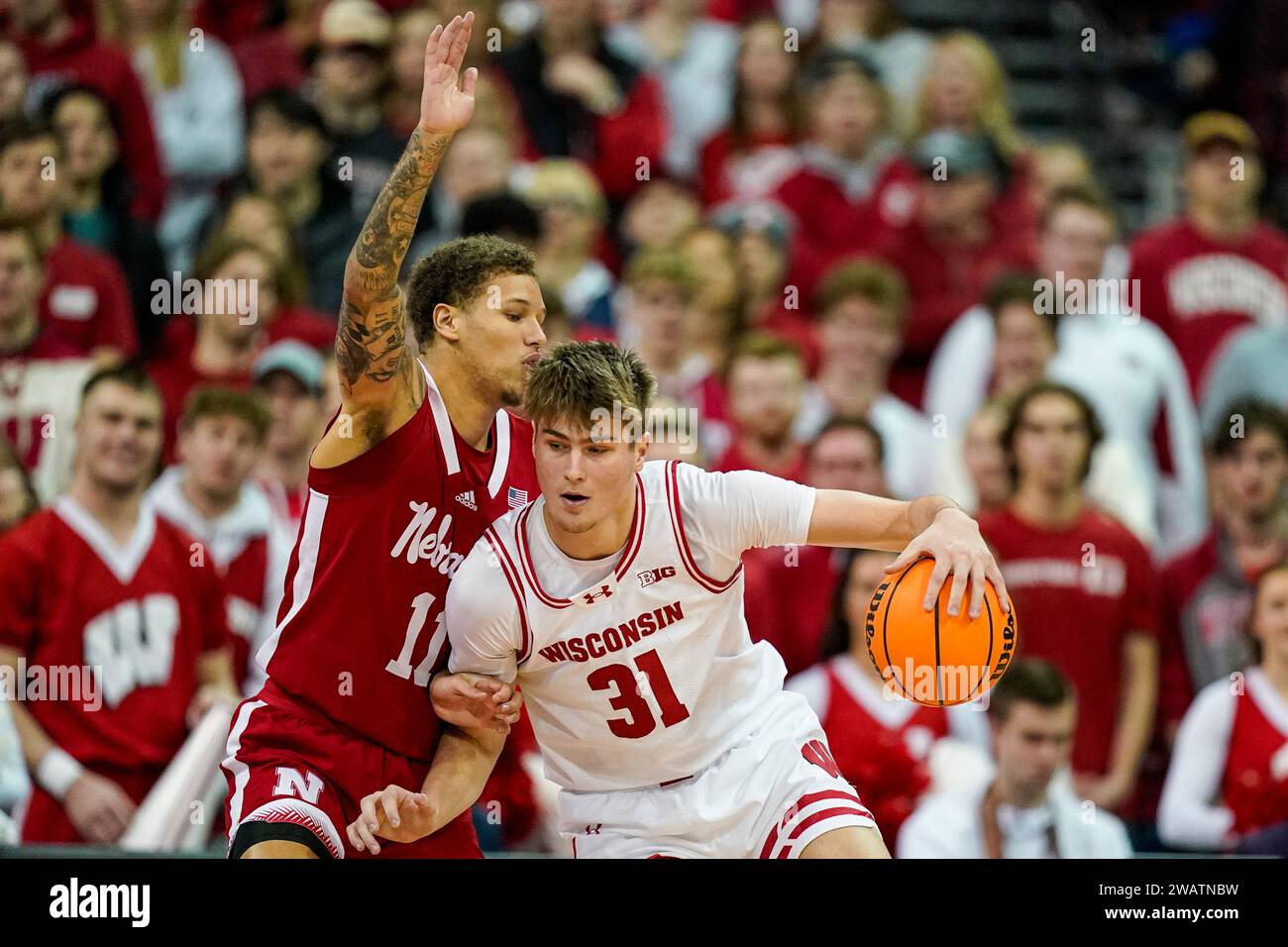 Wisconsin's Nolan Winter (31) against Nebraska's Eli Rice (11) during ...