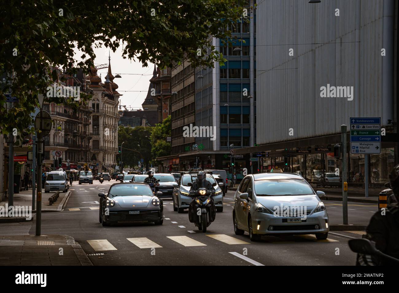 Geneva, Switzerland - September 8 2023: Urban street view of downtown ...