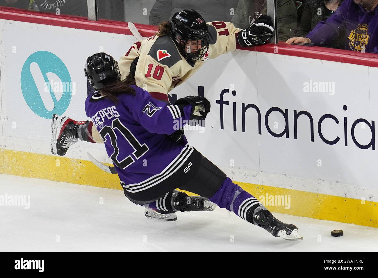 Montreal defender Brigitte Laganière (10) and Minnesota forward Liz ...